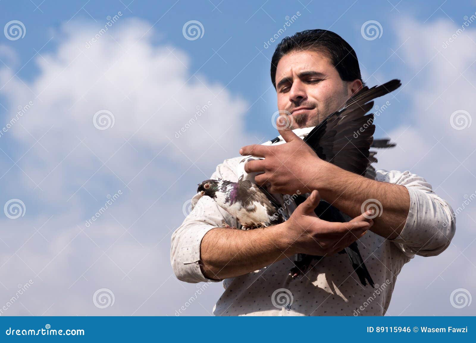 Man with Pigeons stock photo. Image of hairy, tamed, pigeons - 89115946