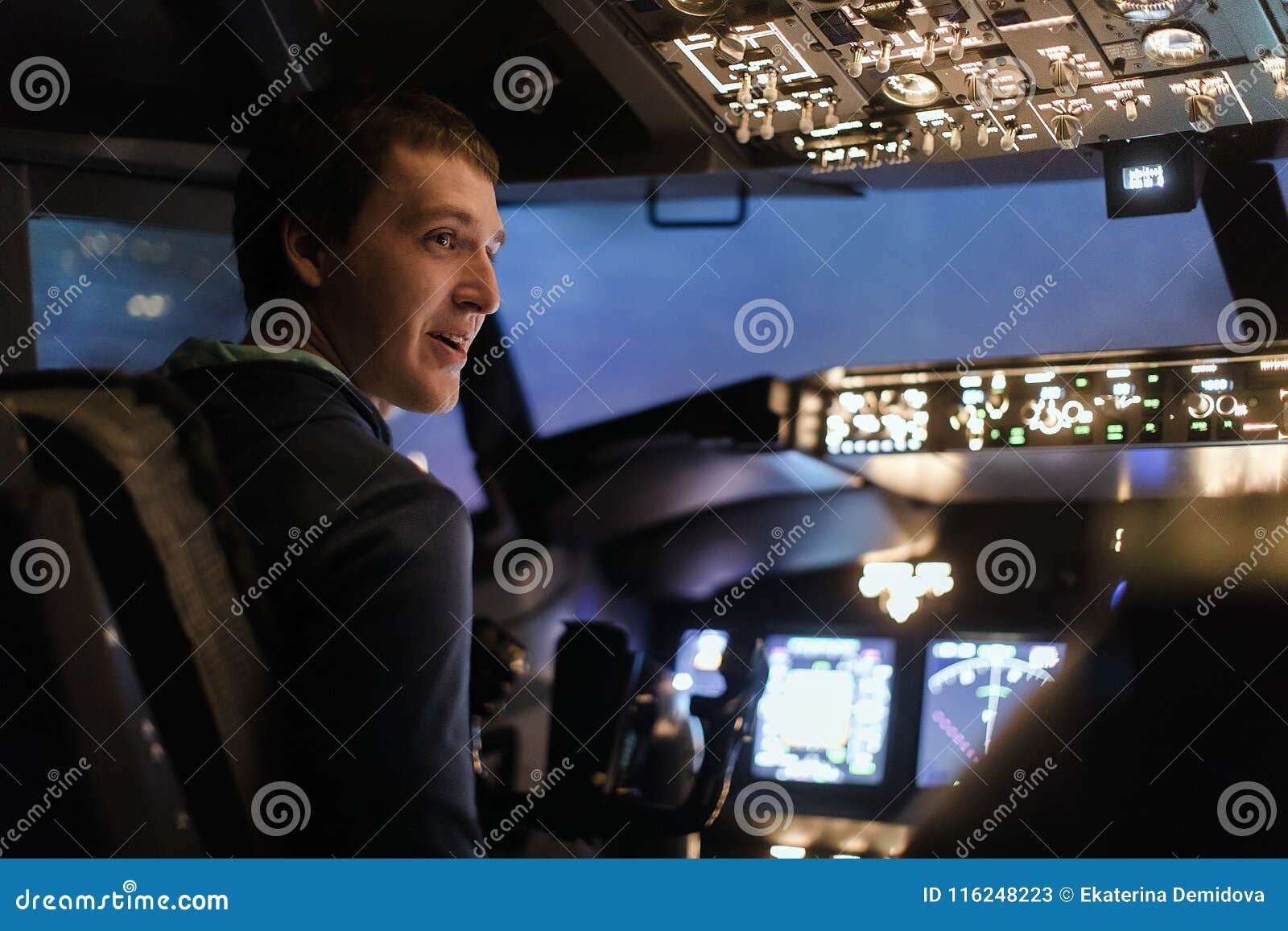 Man Pilot Plane Flight Simulator Pilots Training Stock Image - Image of ...