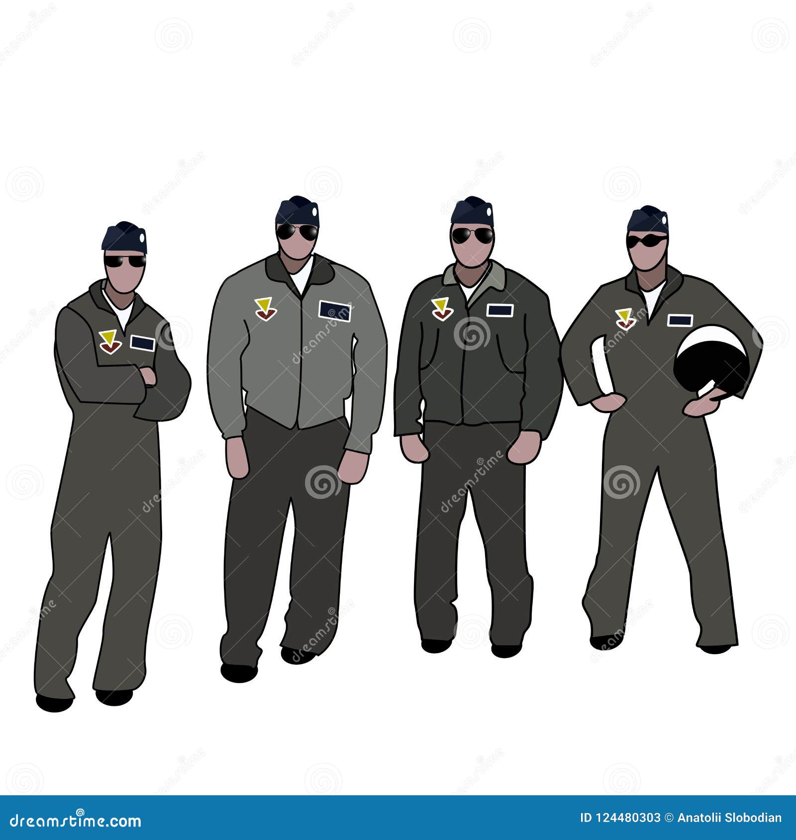 Two Pilots On The Background Of The Aircraft. Stock Illustration ...