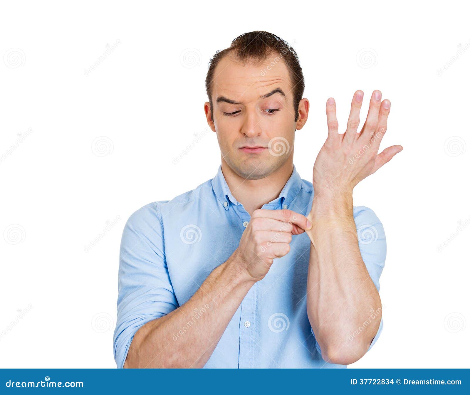 Man pinching his skin stock photo. Image of funny, customer - 37722834