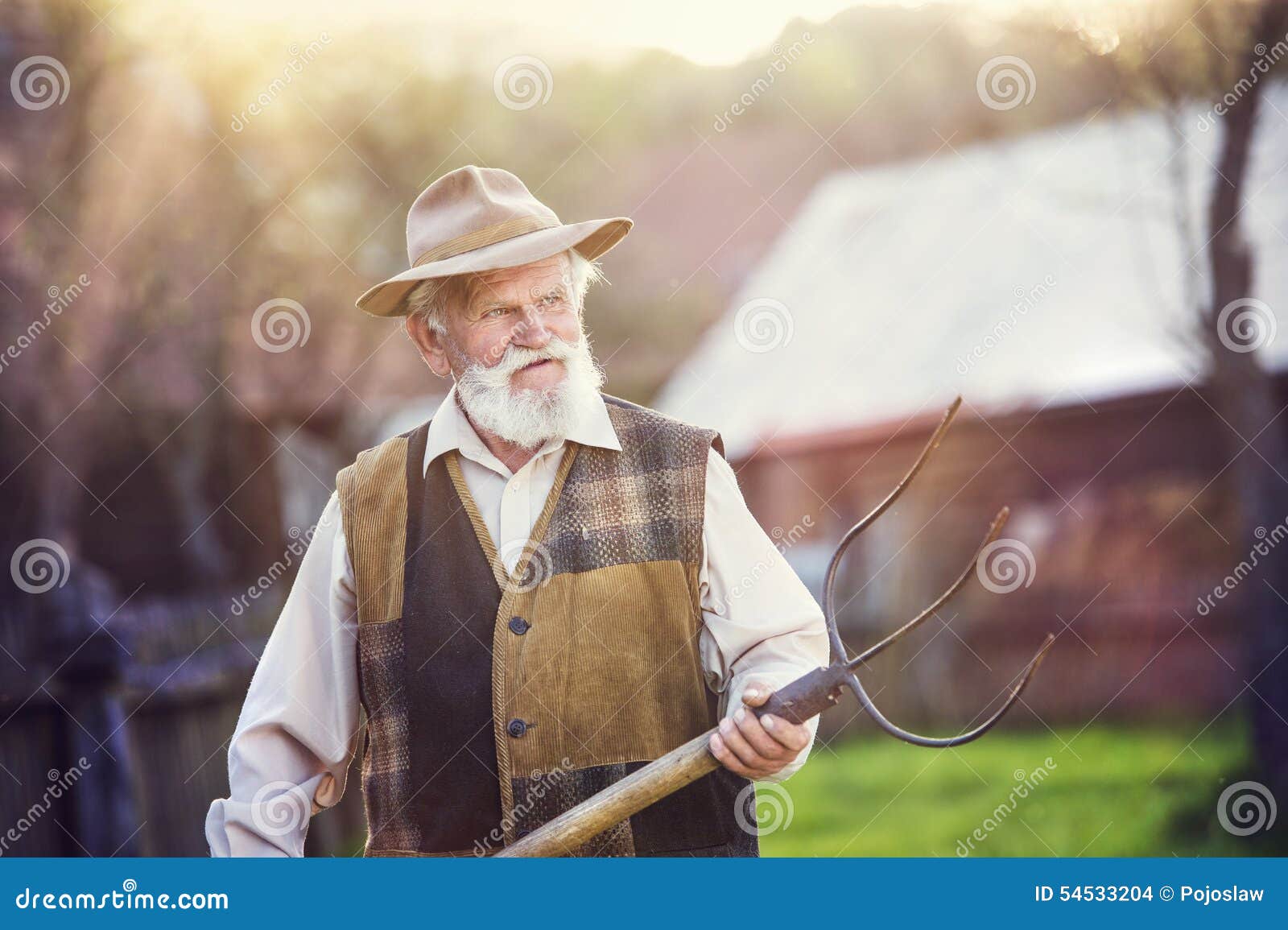 Man with pitchfork stock photo. Image of checked, beard - 54533204
