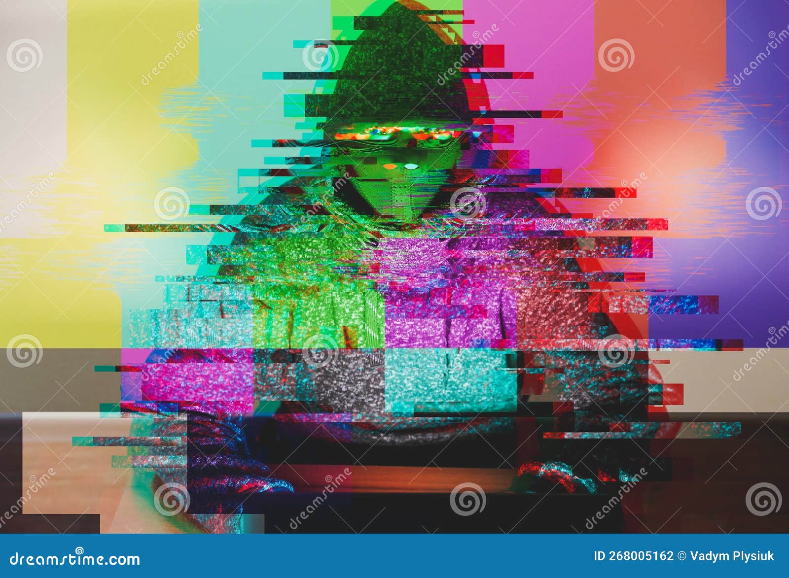 Man in Pixels is Hacking Personal Data. Information Security. Virtual ...