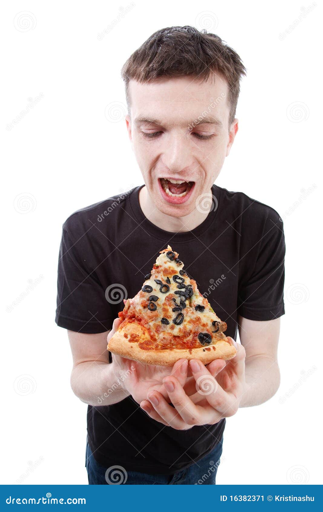 Man with pizza stock image. Image of caucasian, freckles - 16382371