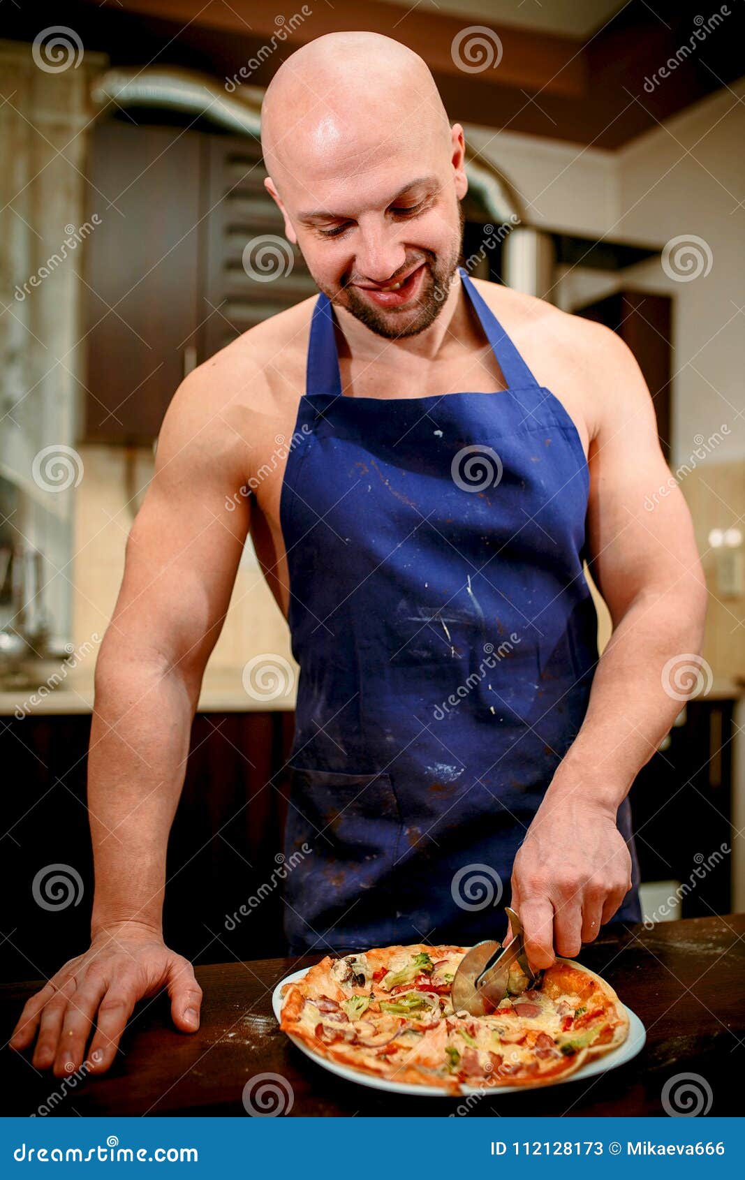 Man with pizza stock image. Image of knife, flour, healthy - 112128173