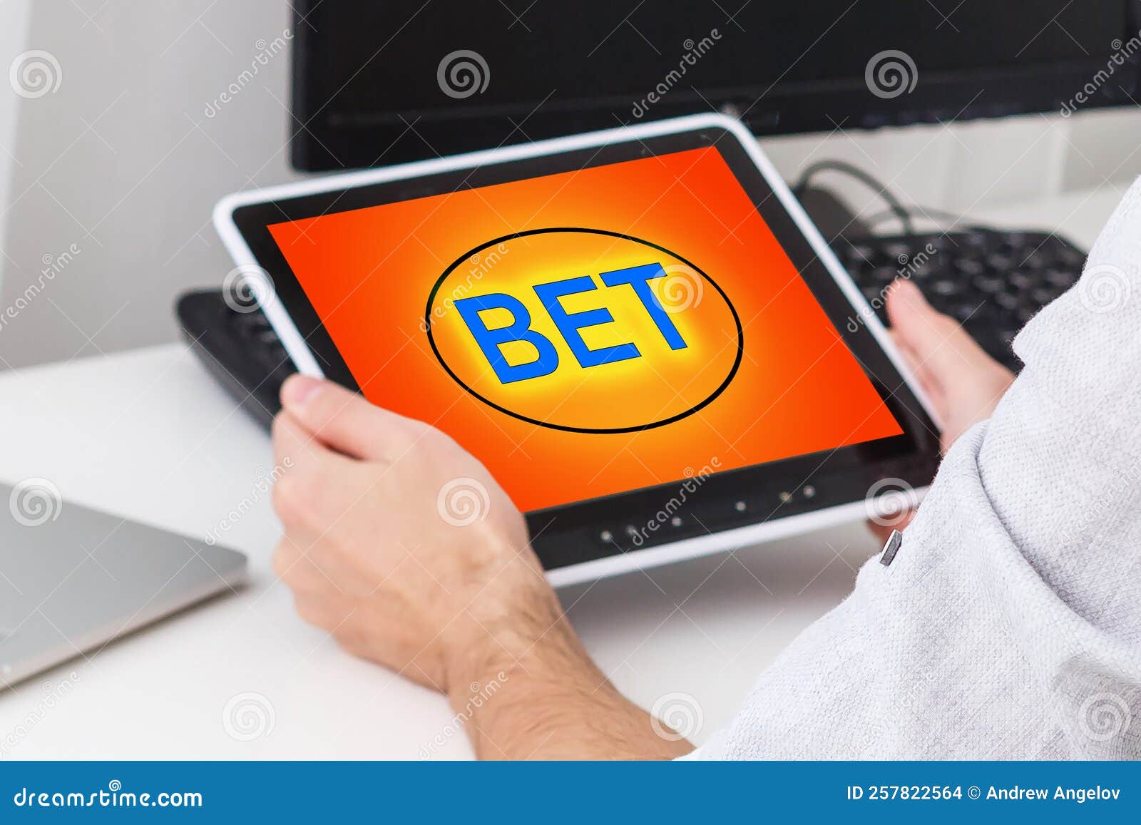 Man Placing Bet with Tablet Computer, Closeup Stock Photo - Image of ...