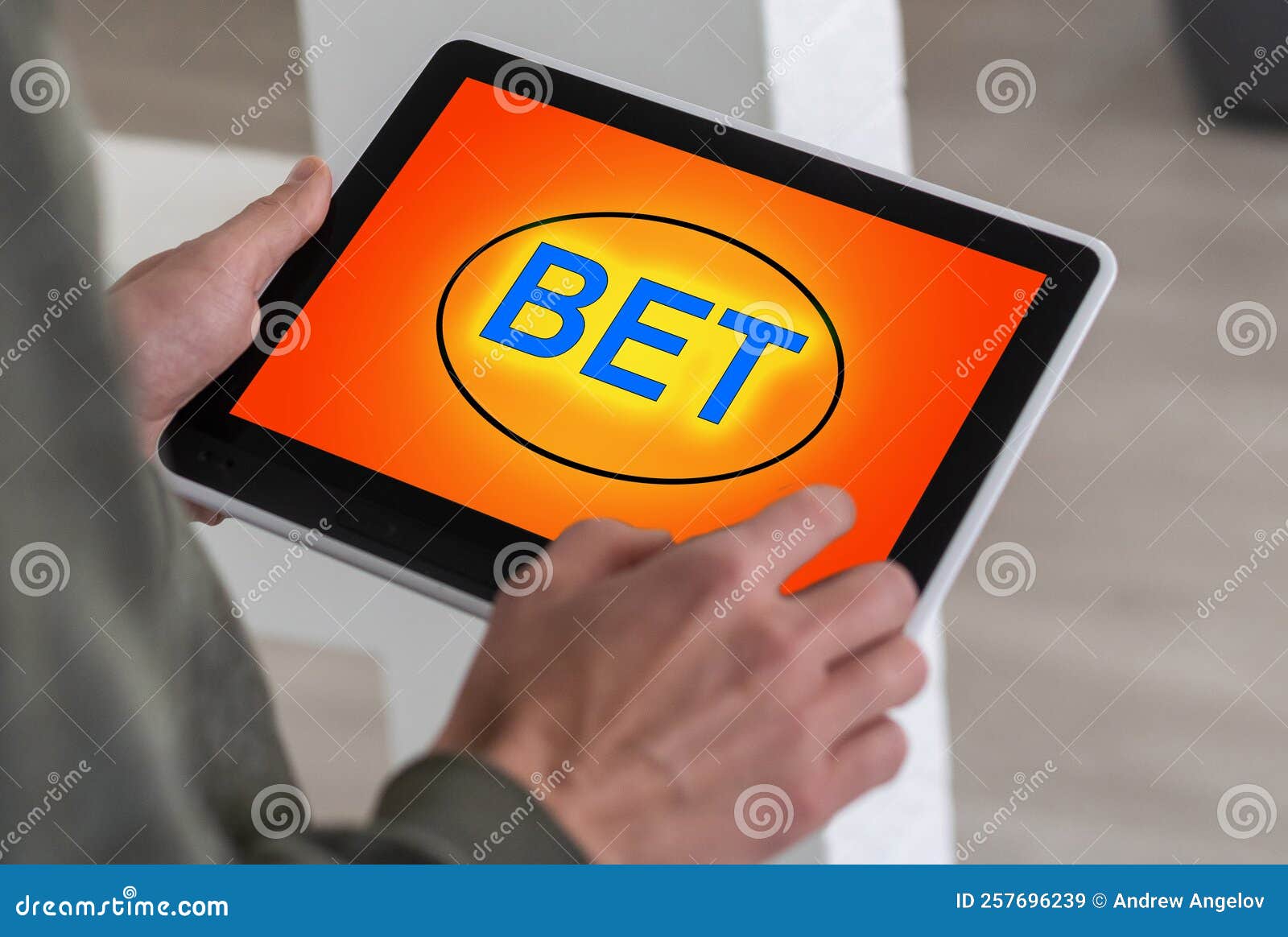 Man Placing Bet with Tablet Computer, Closeup Stock Image - Image of ...