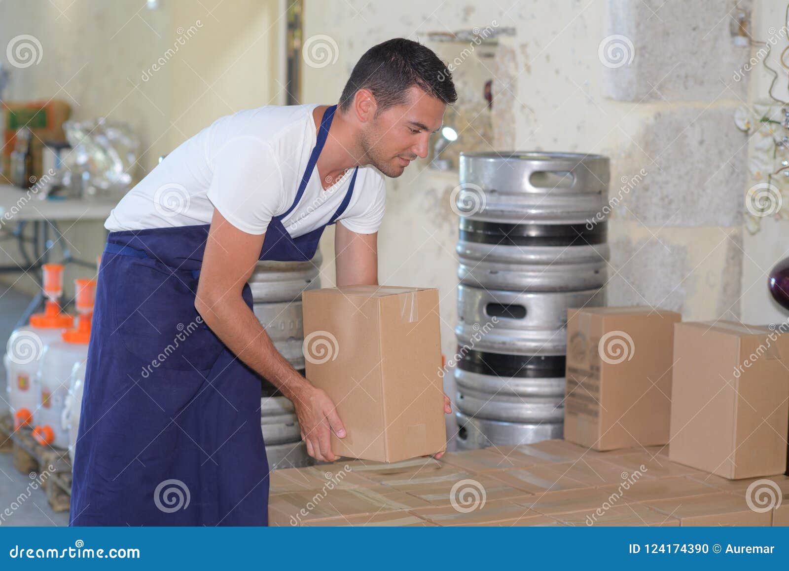 Man placing the box stock photo. Image of order, case - 124174390
