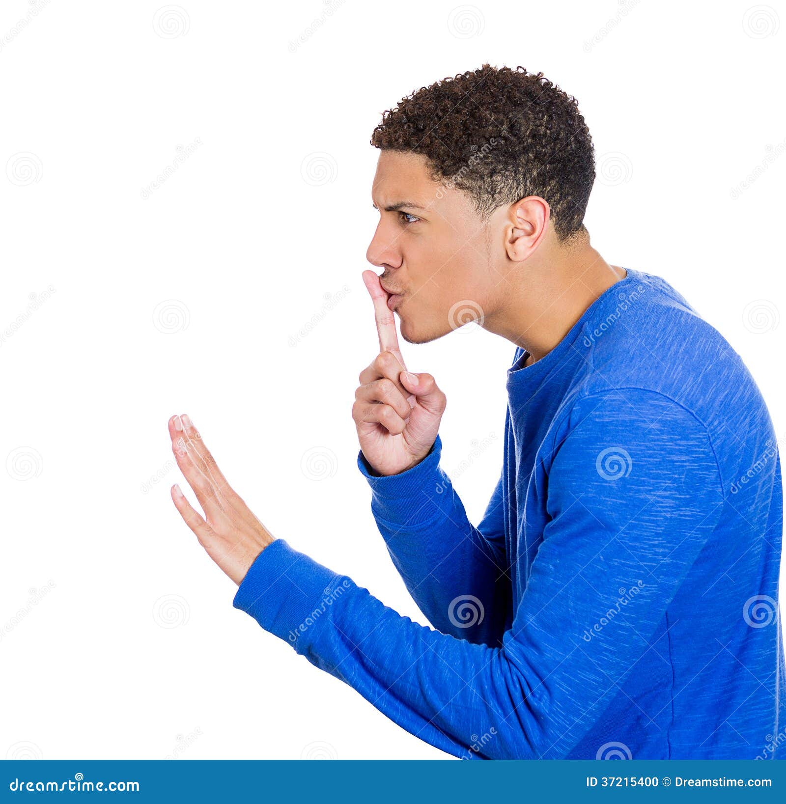 Man Placing Fingers on Lips with Shhh Sign Stock Photo - Image of adult ...