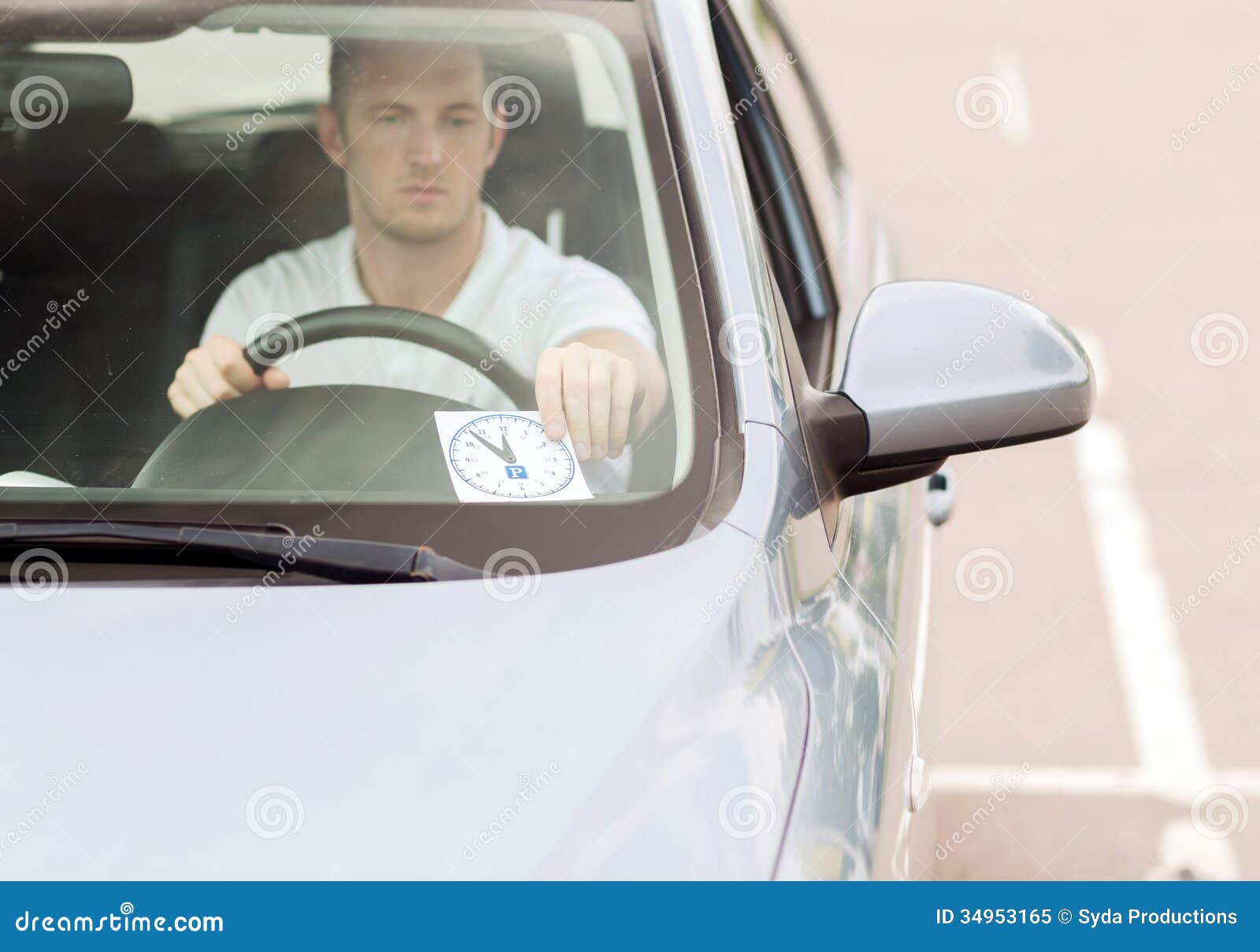 Man Placing Parking Clock on Car Dashboard Stock Image - Image of limit ...
