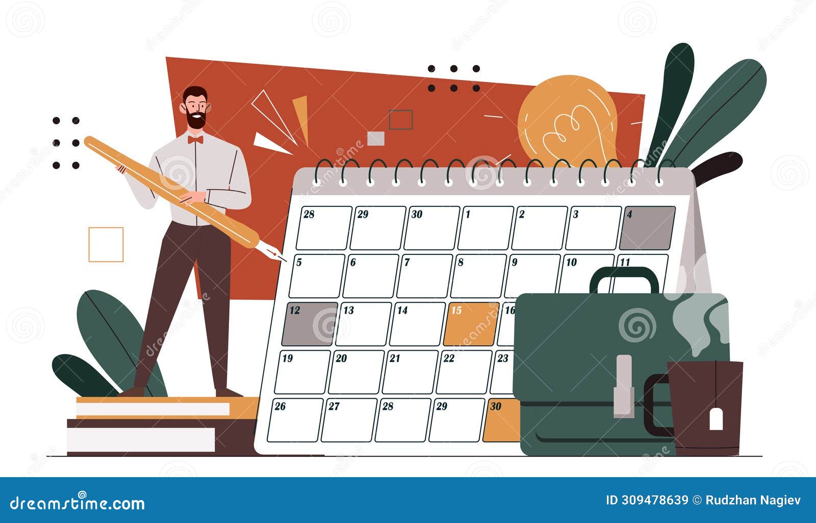 Man Planning with Calendar Vector Stock Vector - Illustration of person ...