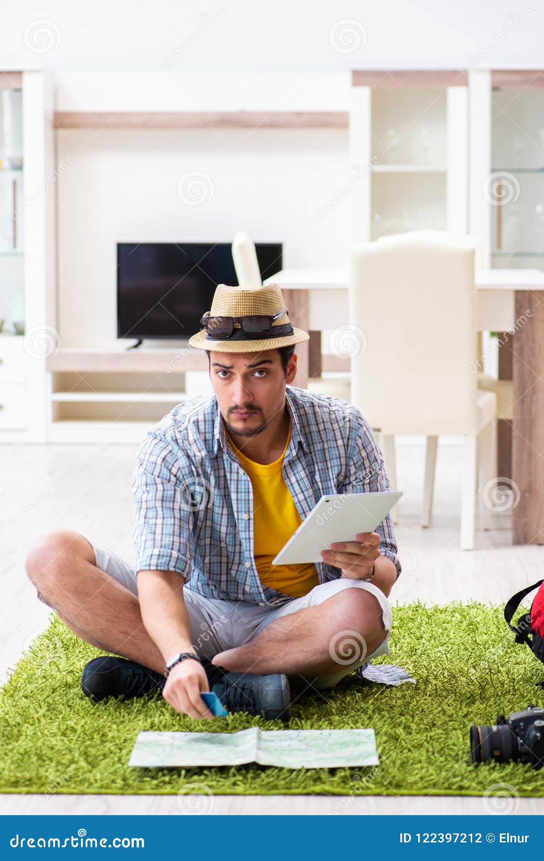 The Man Planning His Travel with Map Stock Photo - Image of reservation ...