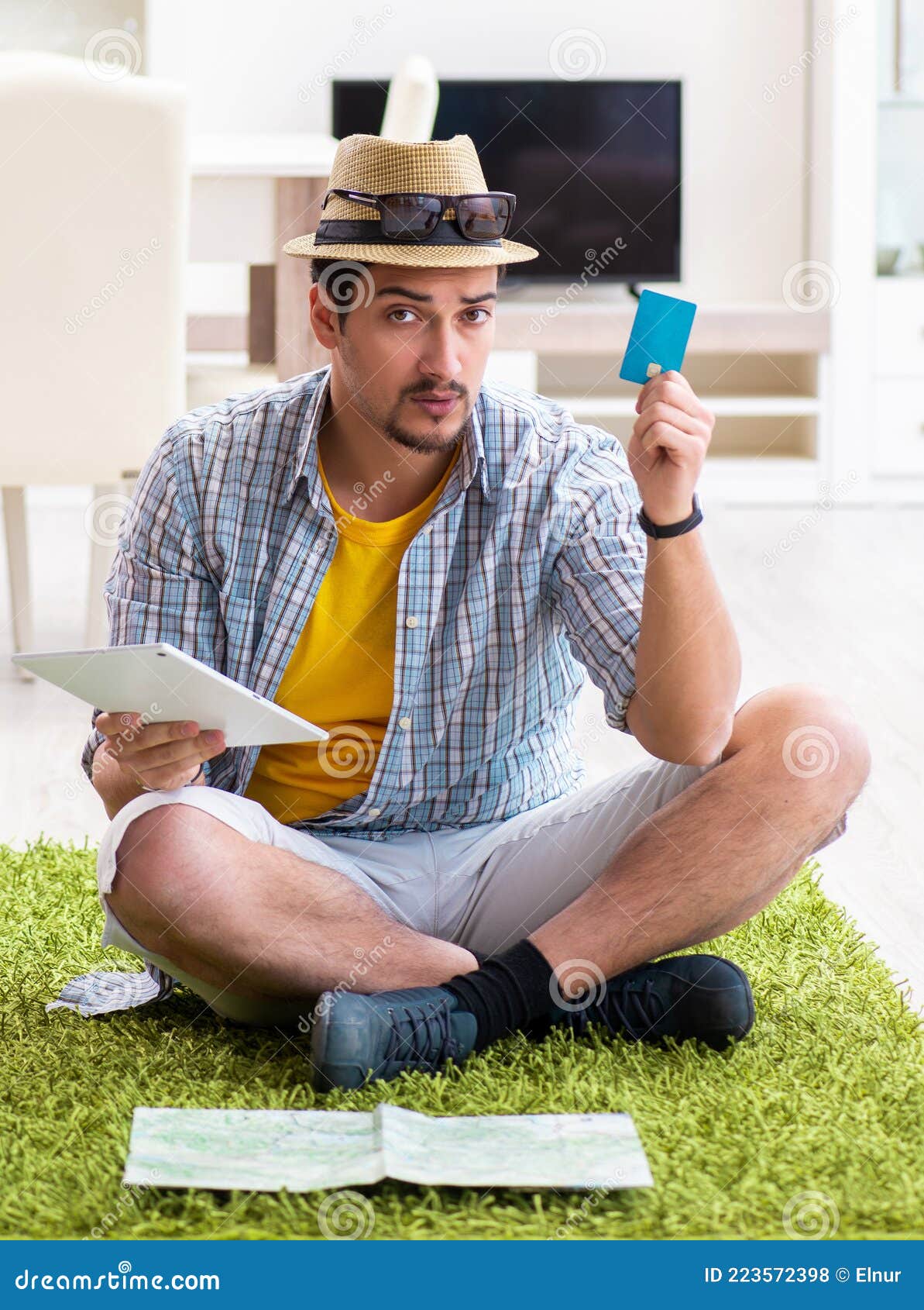 Man Planning His Travel with Map Stock Photo - Image of online, hiking ...