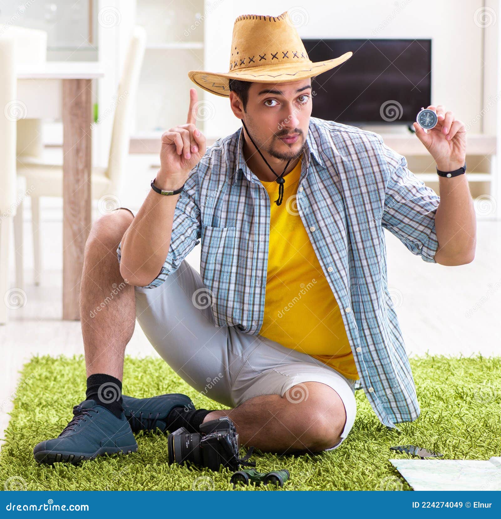 Man Planning His Travel with Map Stock Image - Image of compass ...