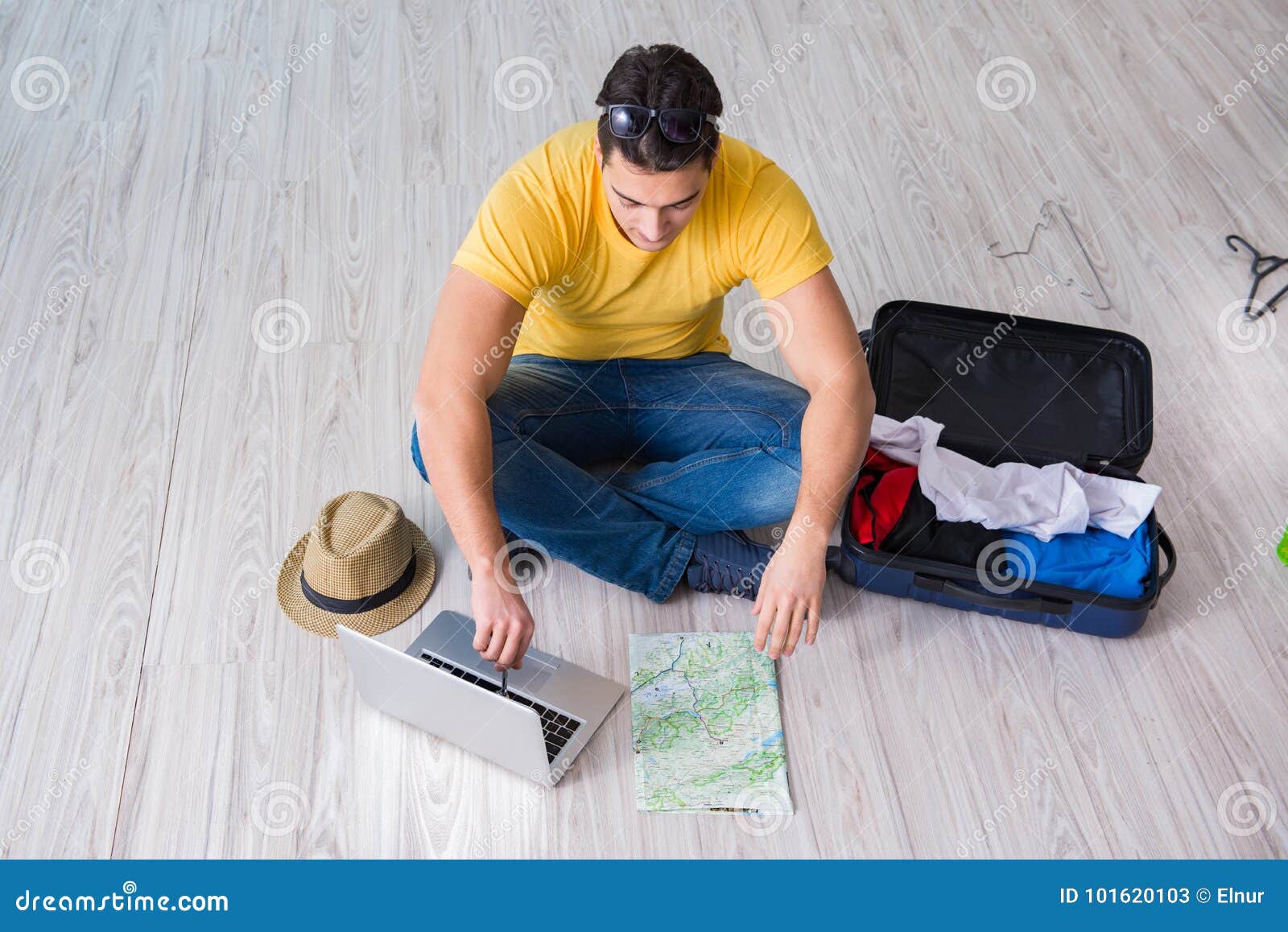 The Man Planning His Vacation Trip with Map Stock Image - Image of ...