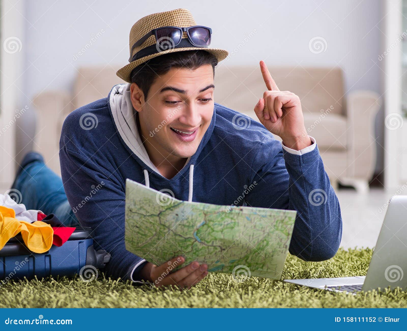 Man Planning His Vacation Trip with Map Stock Photo - Image of explorer ...