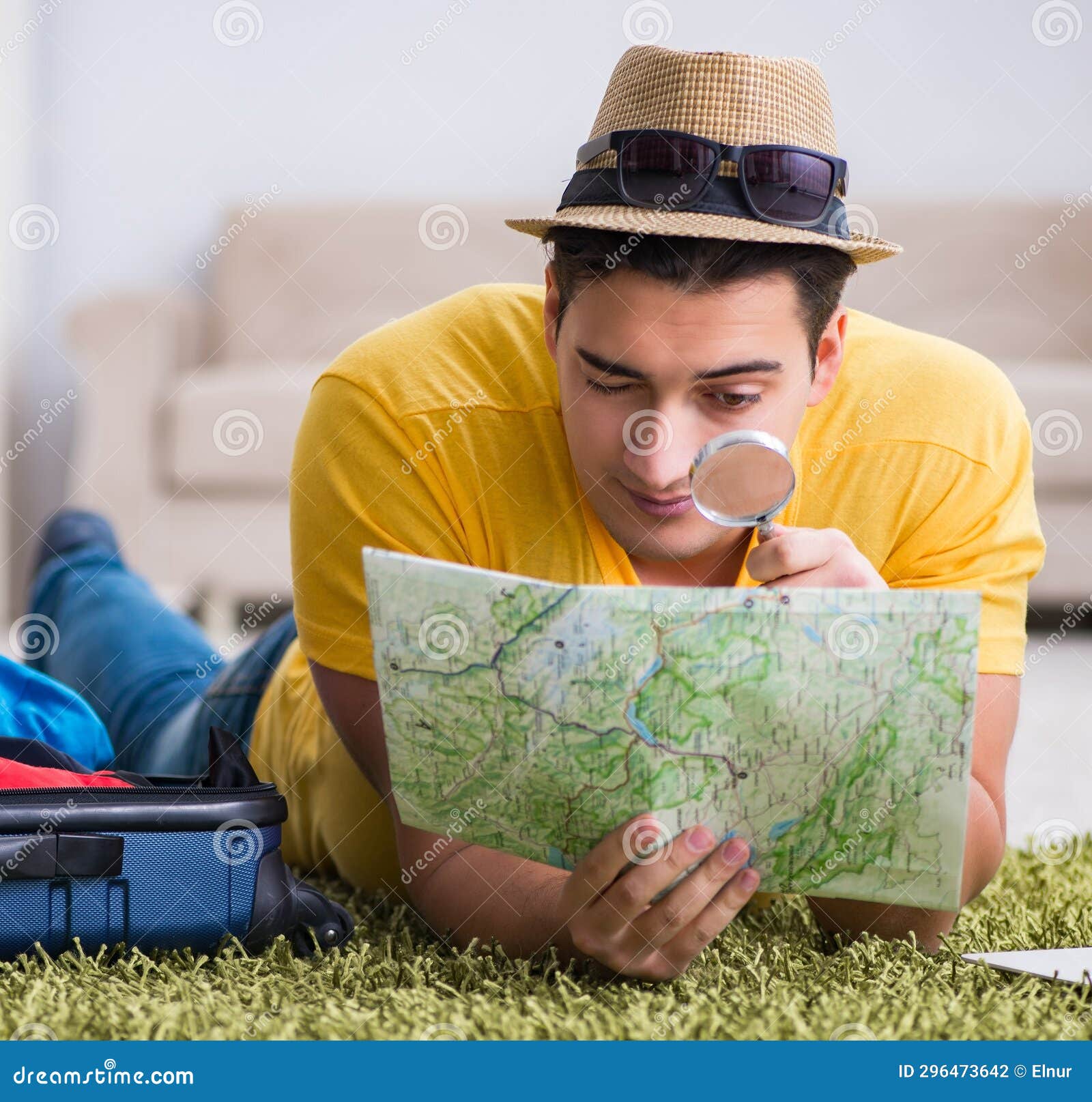 Man Planning His Vacation Trip with Map Stock Photo - Image of ...