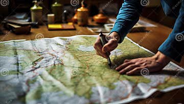 Man Planning a Route on a Map Stock Illustration - Illustration of ...