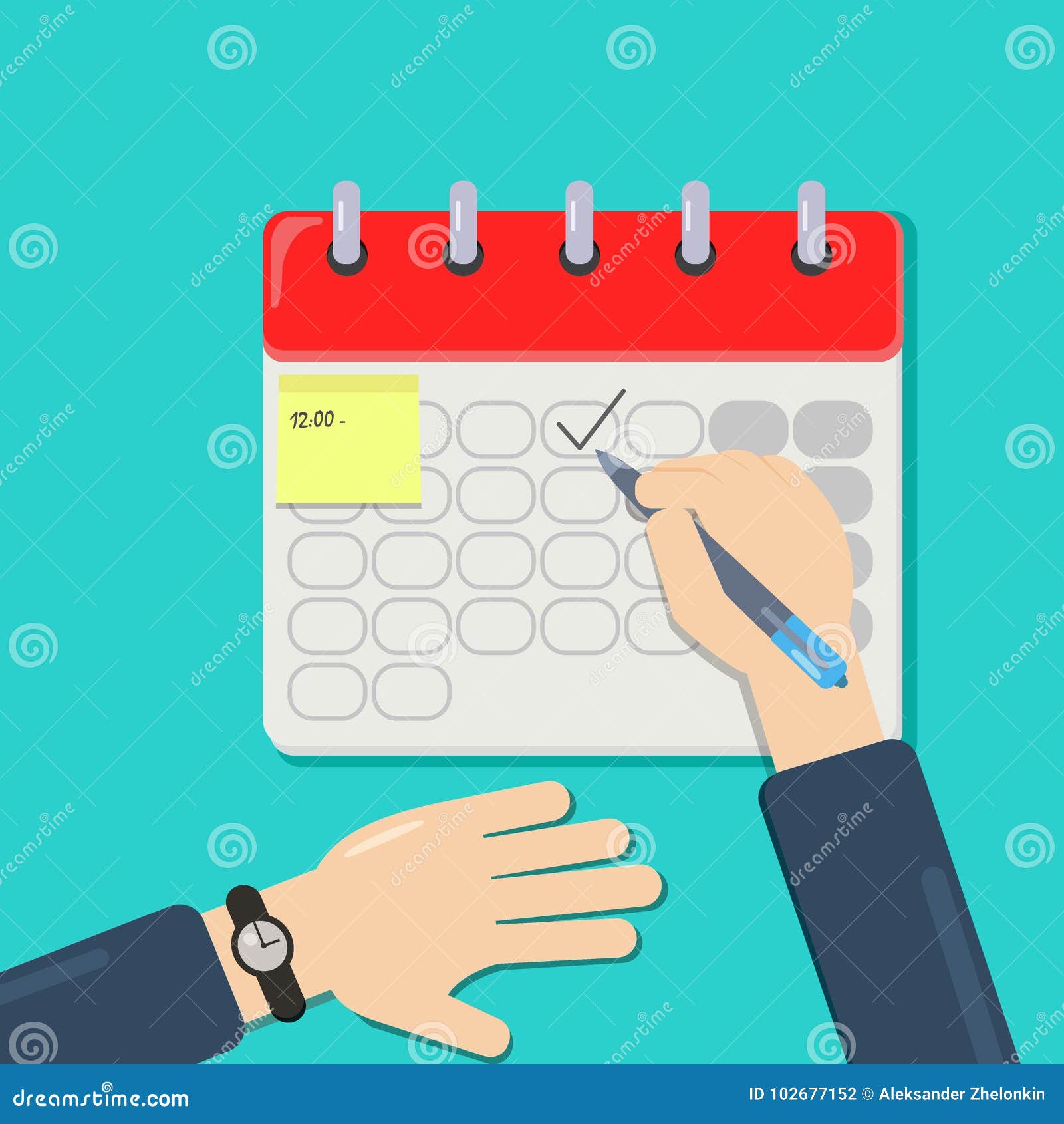 The Man Planning and Scheduling His Operations on the Calendar. Drawing ...