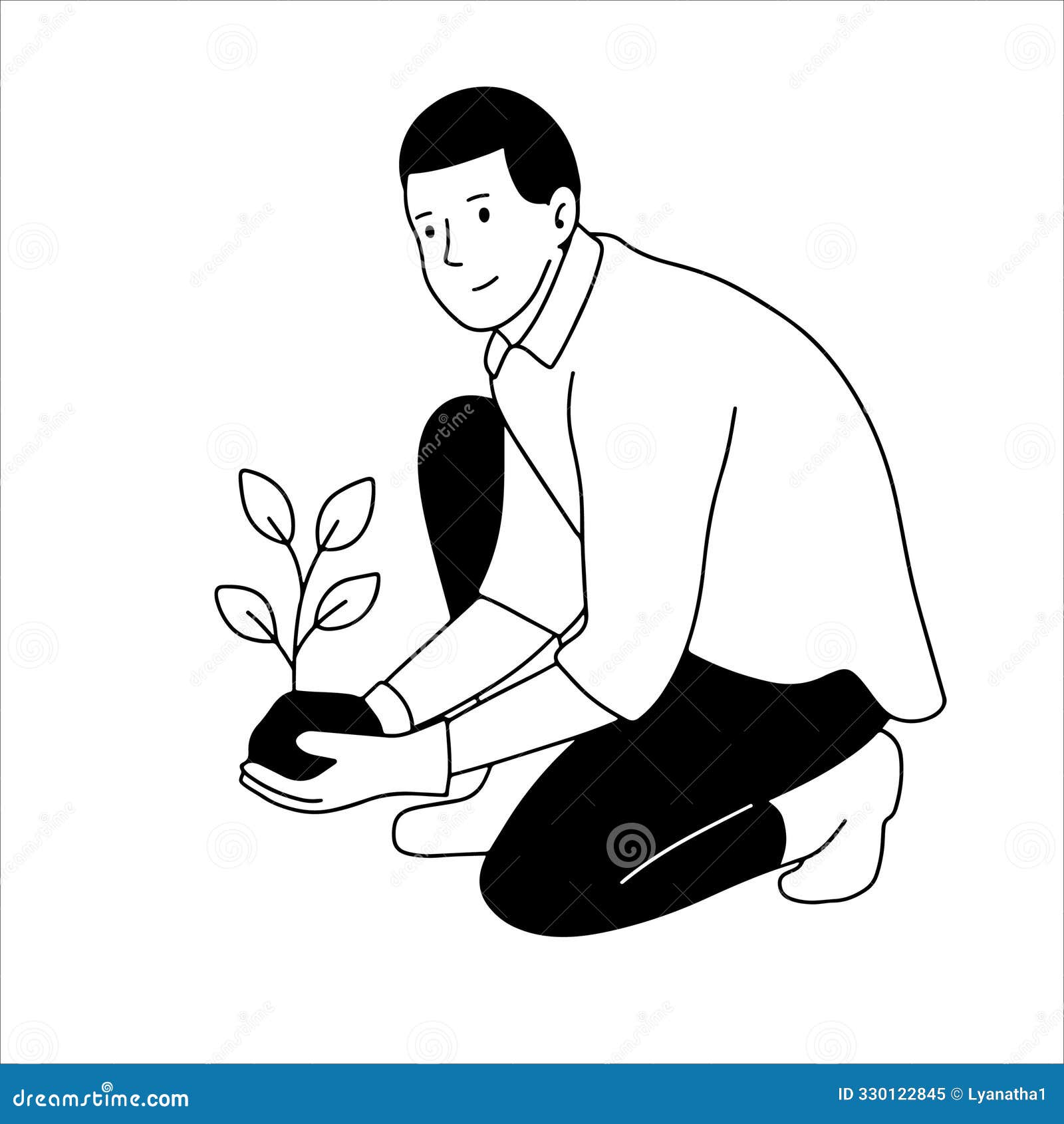 Men Plant Trees, Vector Handrawing Illustration Stock Vector ...