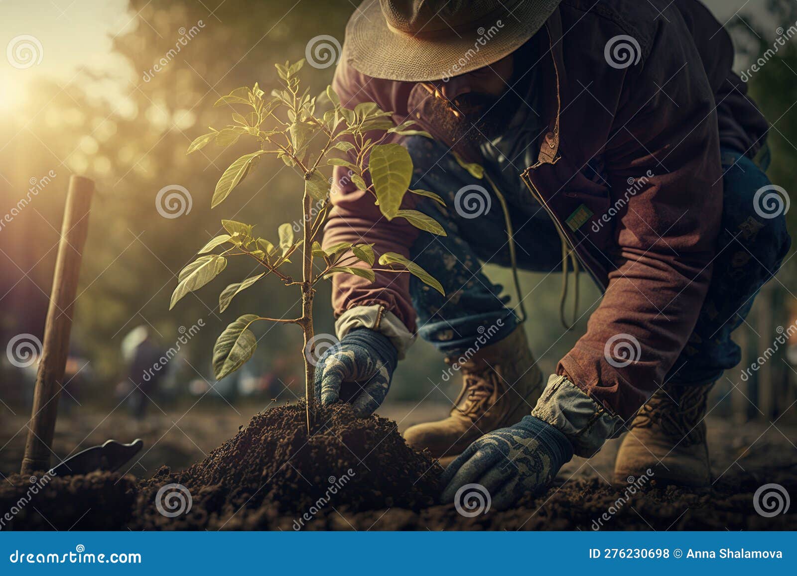 A Man Plants a Tree Sprout in the Soil. Generative AI Stock ...
