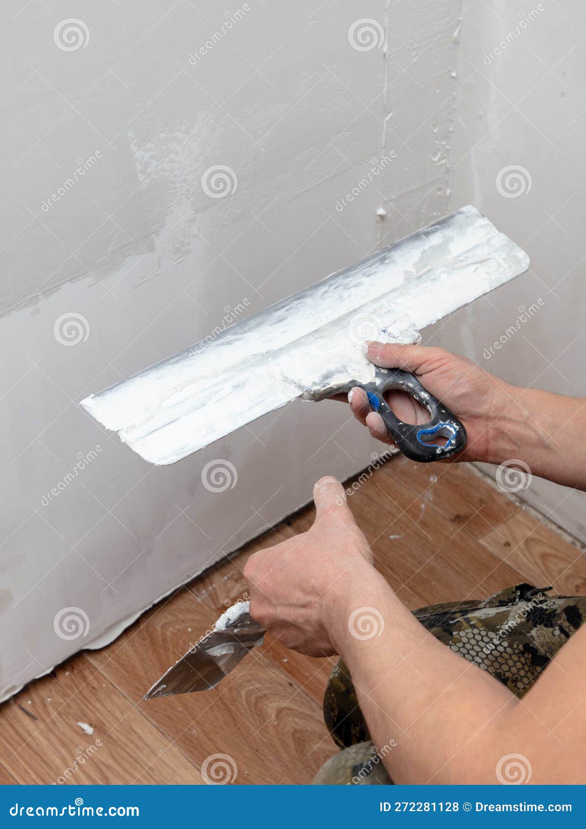 A Man is Plastering a Wall in the House Stock Photo - Image of repair ...