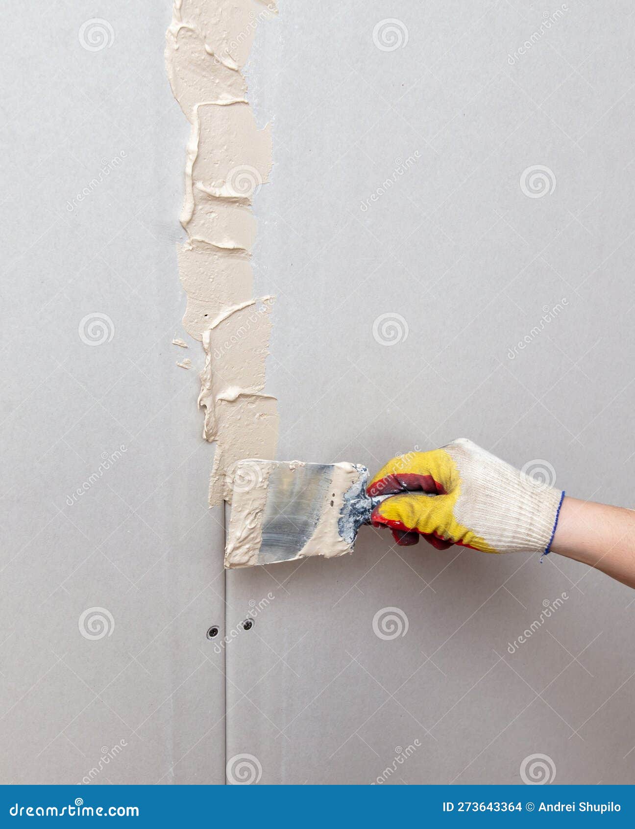 A Man is Plastering a Wall in the House Stock Photo - Image of ...