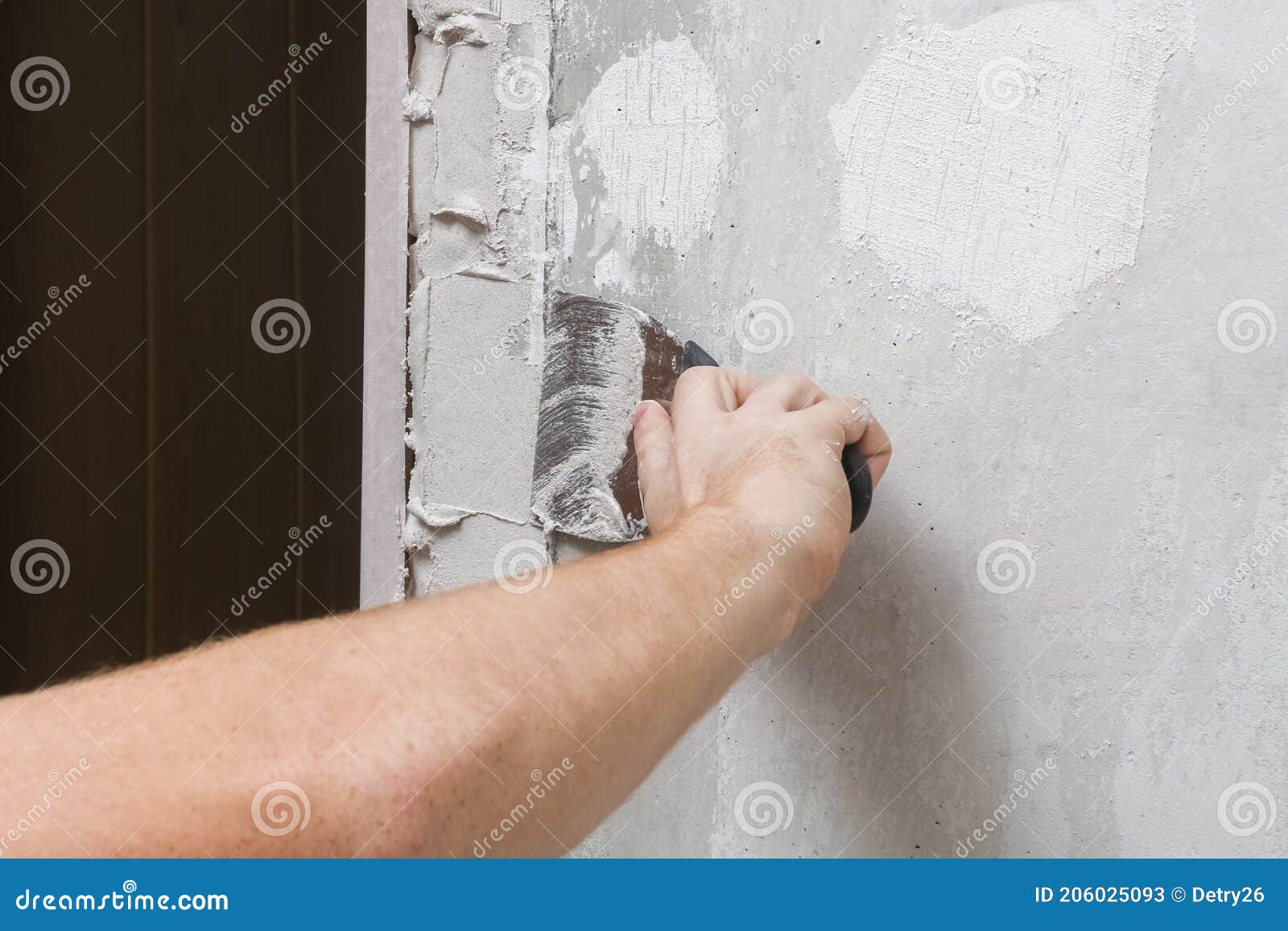 Man is Plastering the Walls in the Room. Close-up Stock Image - Image ...