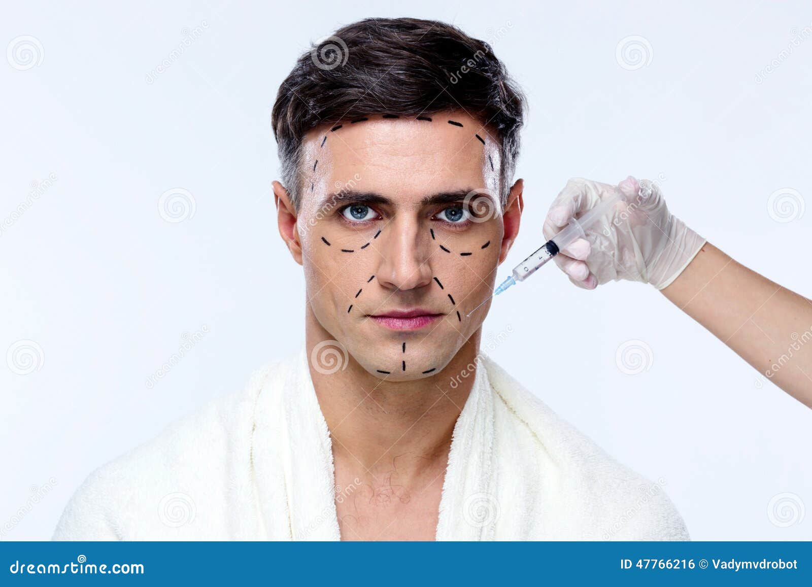Man at Plastic Surgery with Syringe in His Face Stock Photo - Image of ...