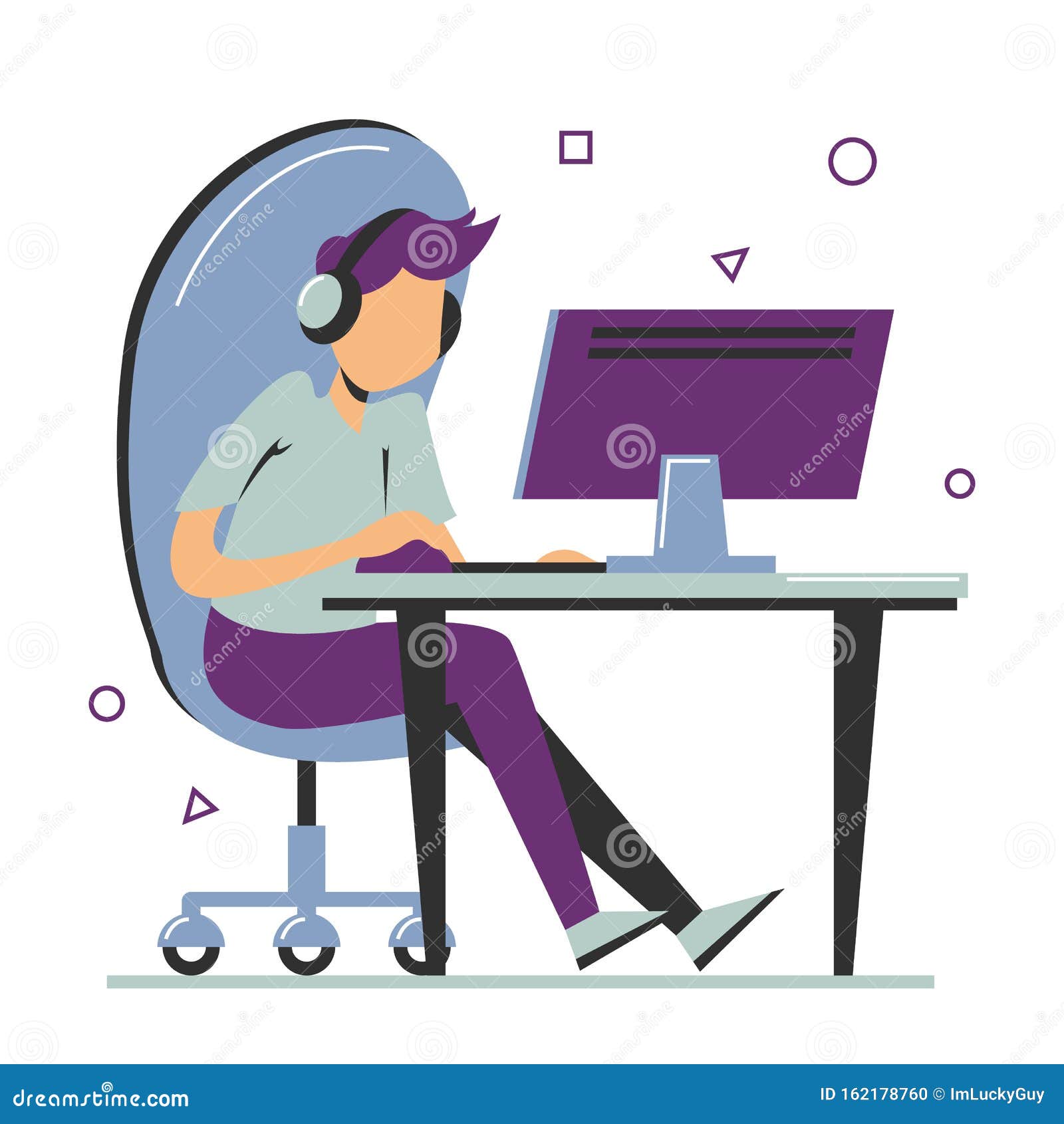 Man Play Computer Game Sitting at the Table Vector Isolated Stock ...