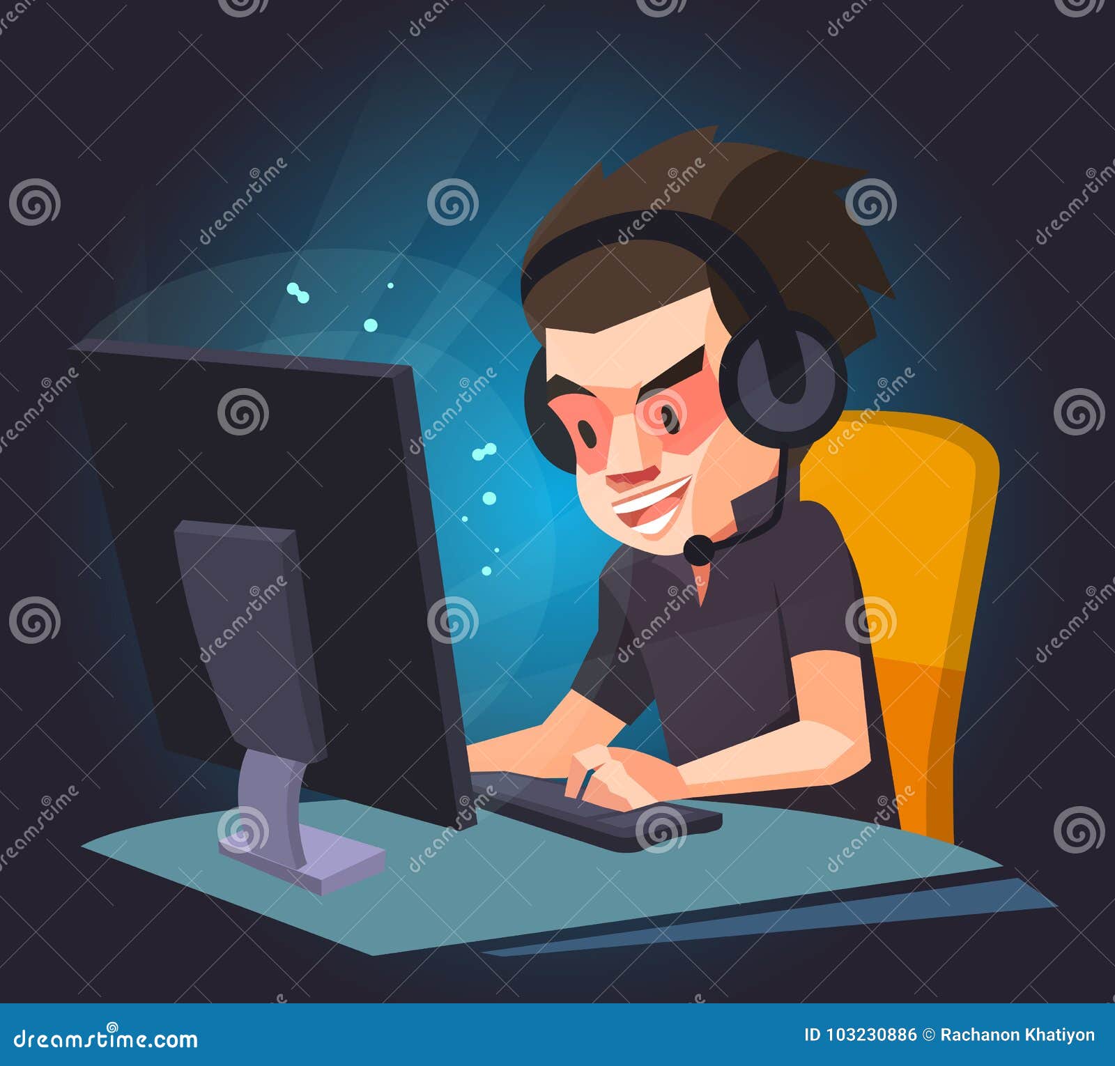 A Man Play the Computer Game, Vector Illustration. Stock Vector ...