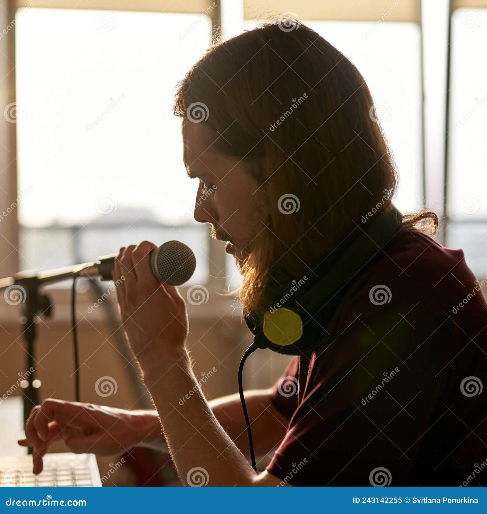 Man Play Music Controller and Sing in Microphone Stock Image - Image of ...