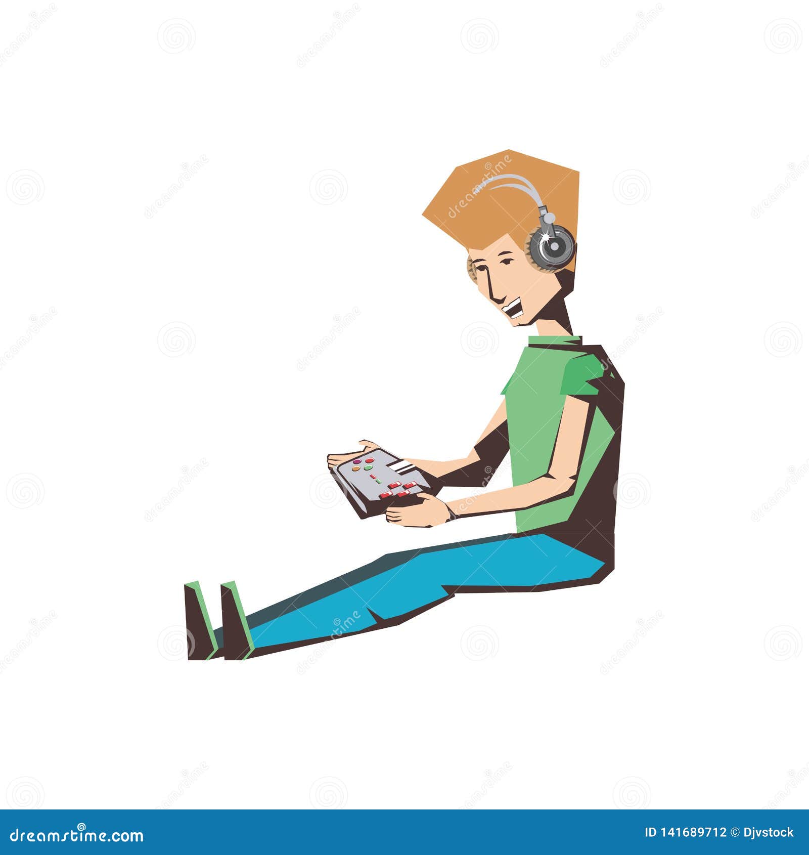 Man Player Video Game Sitting with Control Stock Vector - Illustration ...