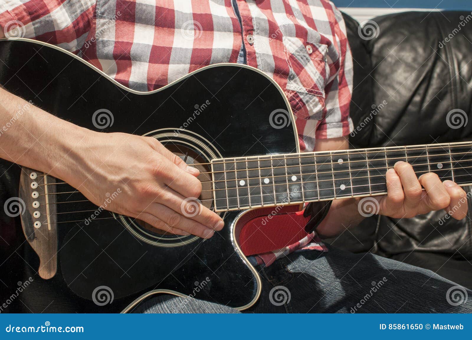 Man Playing Acoustic Guitar Stock Photo - Image of fretboard ...