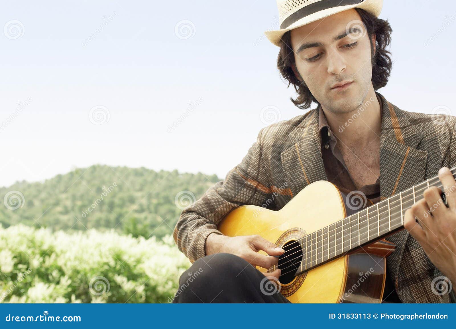 Man Playing Acoustic Guitar Stock Image - Image of musical, closeup ...