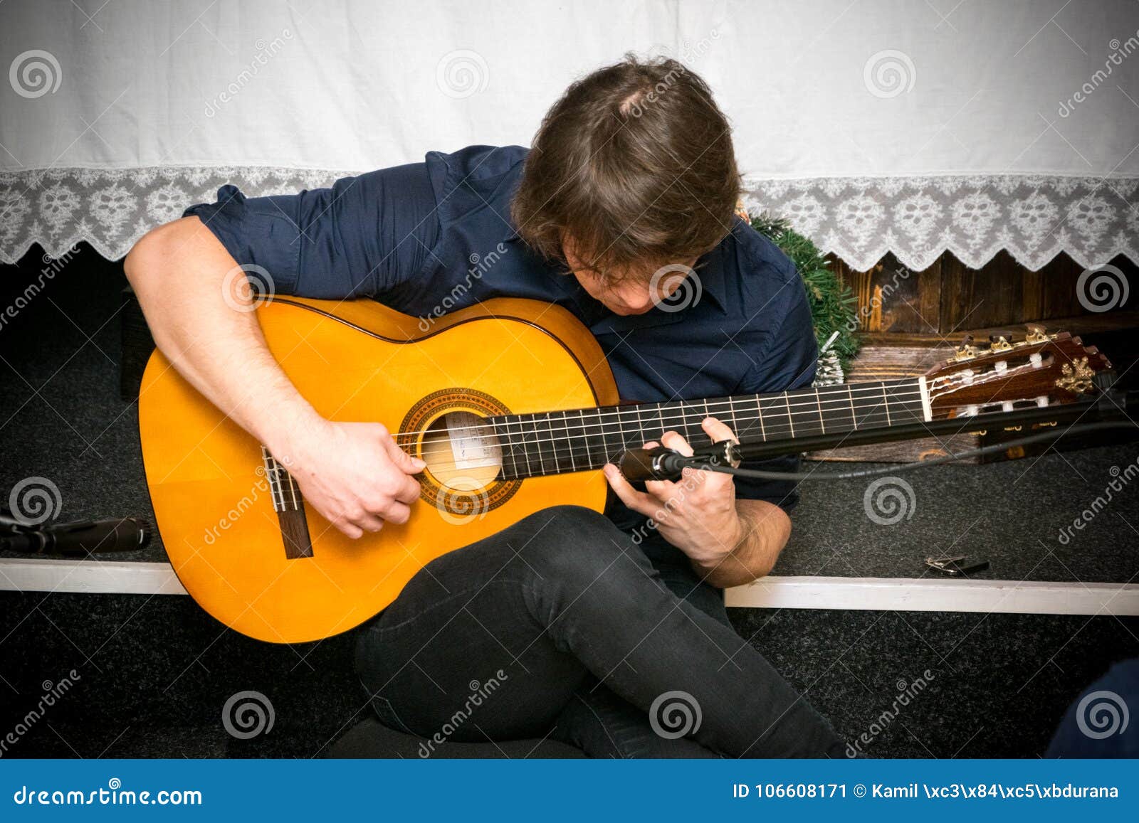 Man Playing Acoustic Guitar Stock Image - Image of performing ...