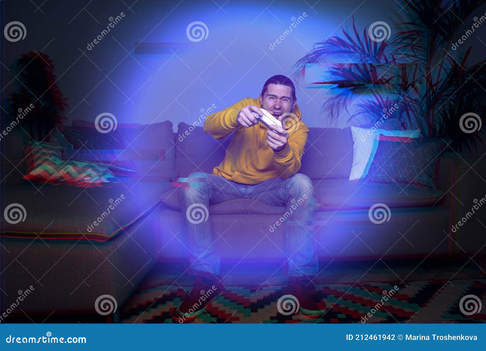 Man Playing Augmented Reality Game Using Joystick. Stock Photo - Image ...