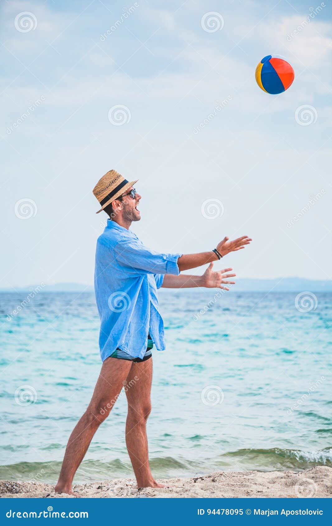 Man Playing on the Beach with a Ball Stock Image - Image of life ...
