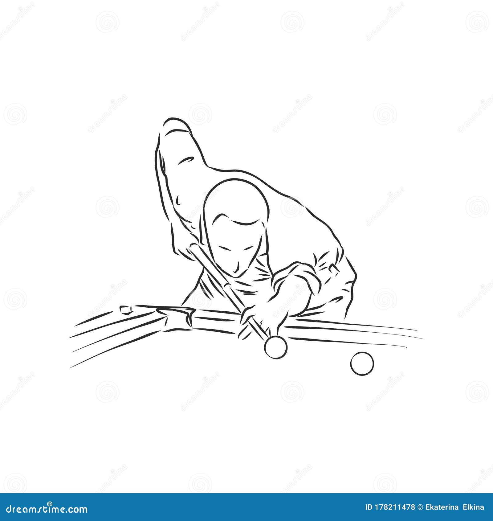Man Playing Billiards, Cue and Balls, Realistic Vector Sketch ...