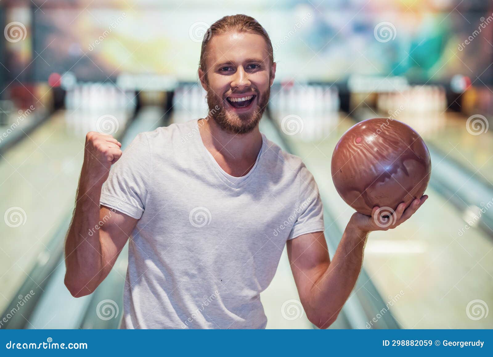 Man playing bowling stock image. Image of look, adult - 298882059