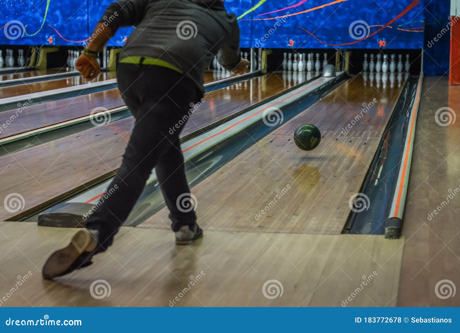Man Playing Bowling Seen from the Back Stock Photo - Image of bowling ...