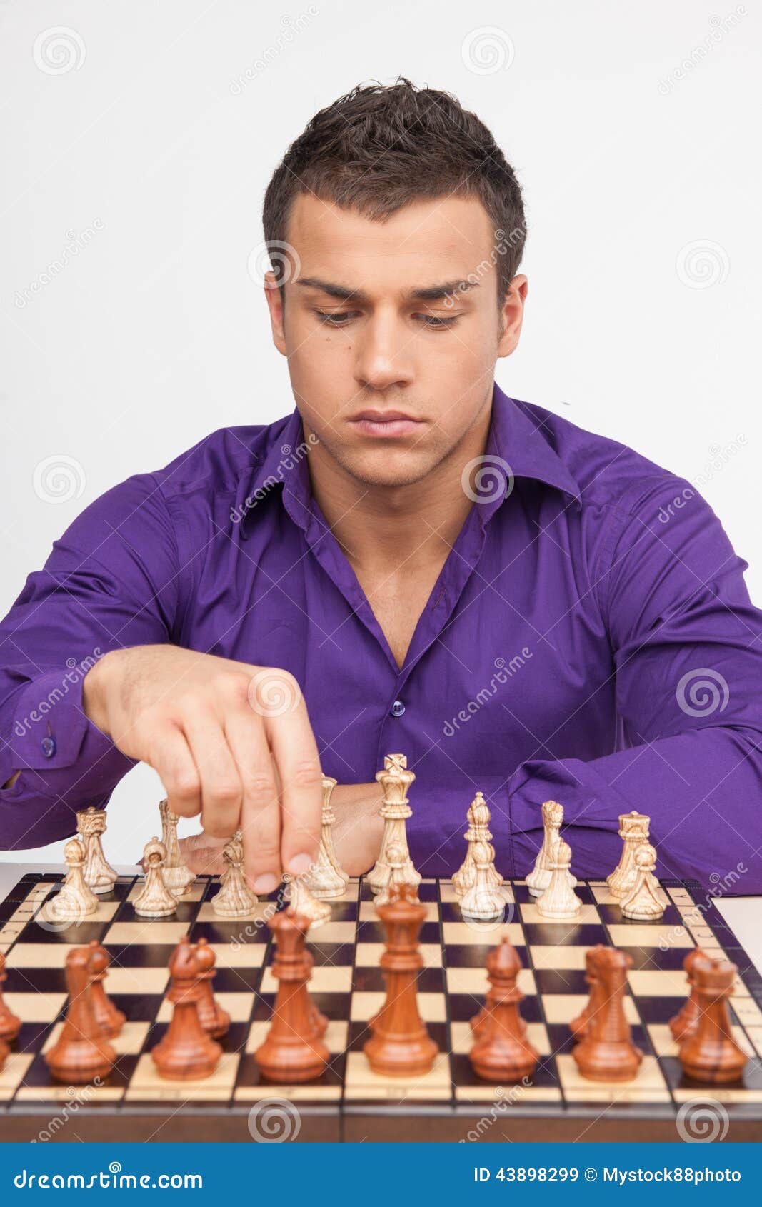 Man Playing Chess on White Background. Stock Image - Image of education ...