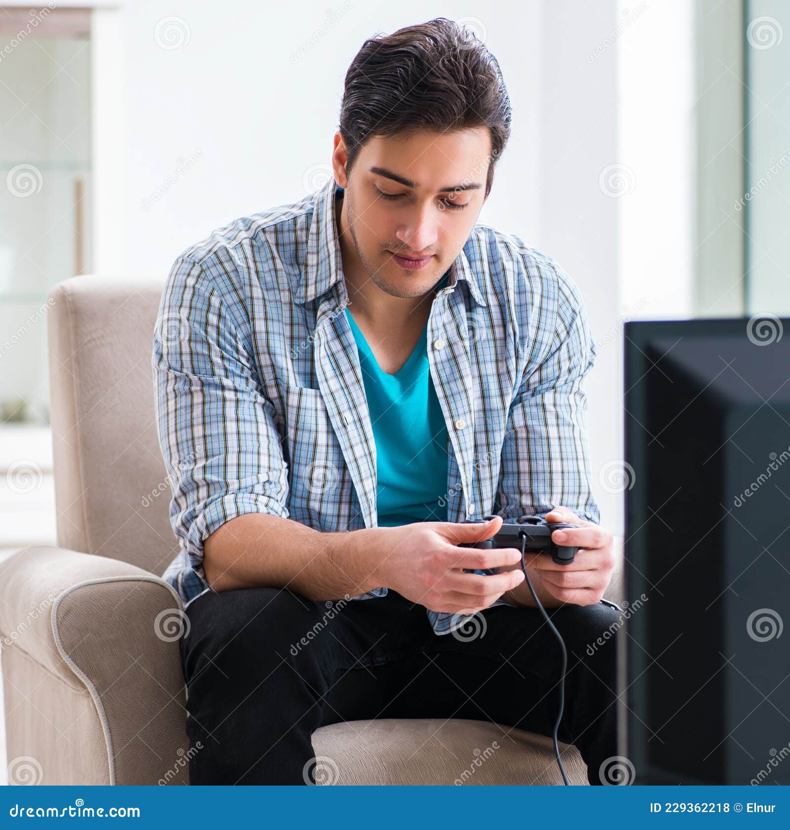 Man Playing Computer Game at Home Stock Photo - Image of leisure ...