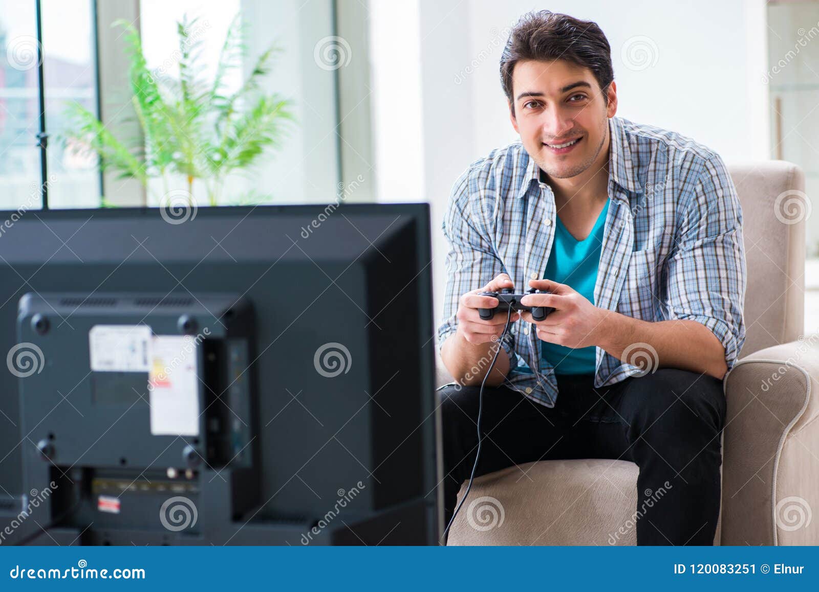 The Man Playing Computer Game at Home Stock Image - Image of enjoyment ...