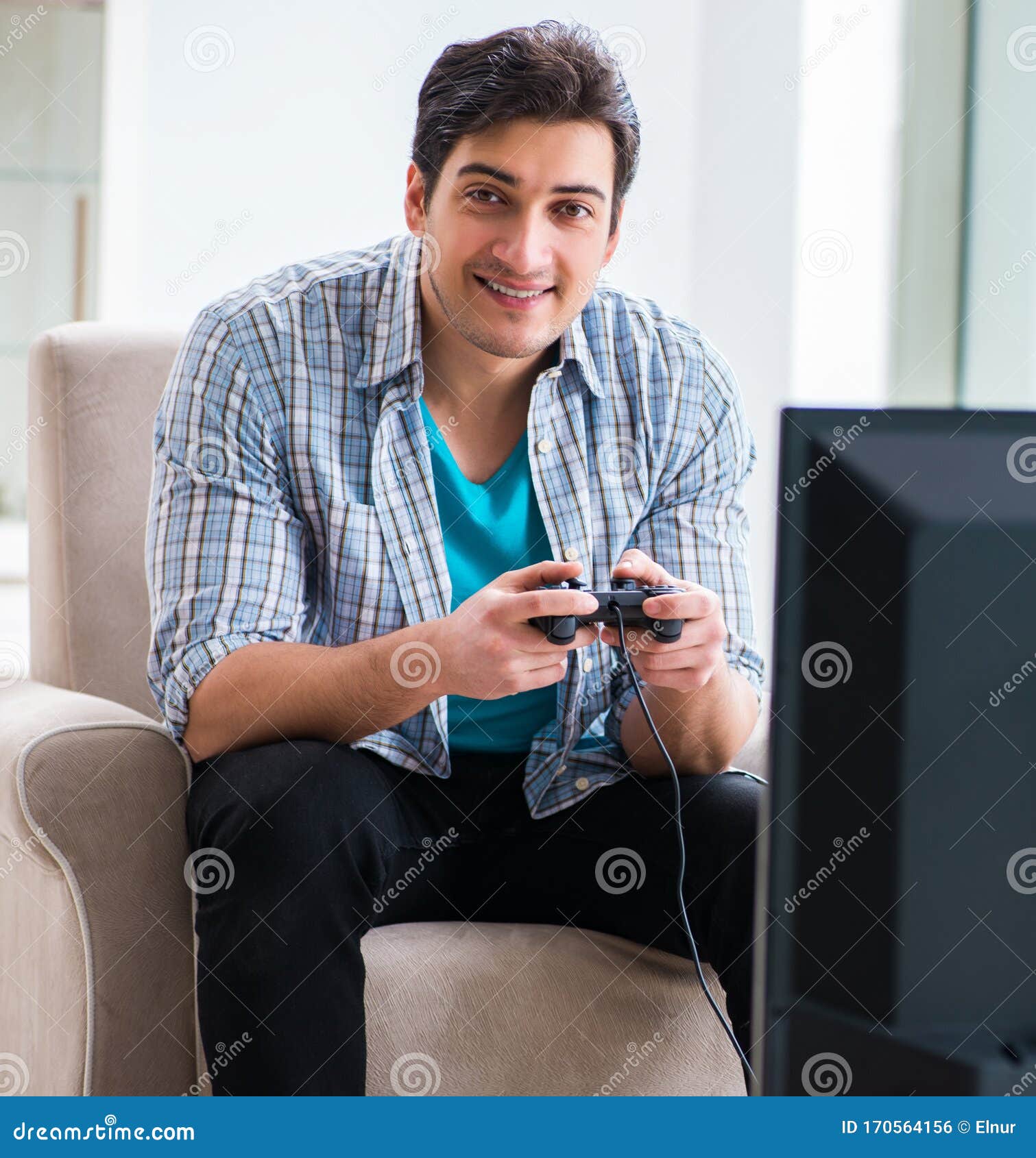Man Playing Computer Game at Home Stock Photo - Image of dependent ...