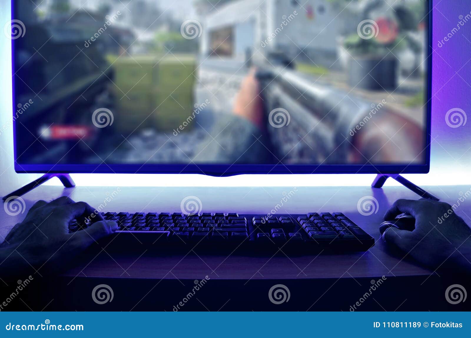 Man Playing Computer Game at Night Stock Image - Image of action ...