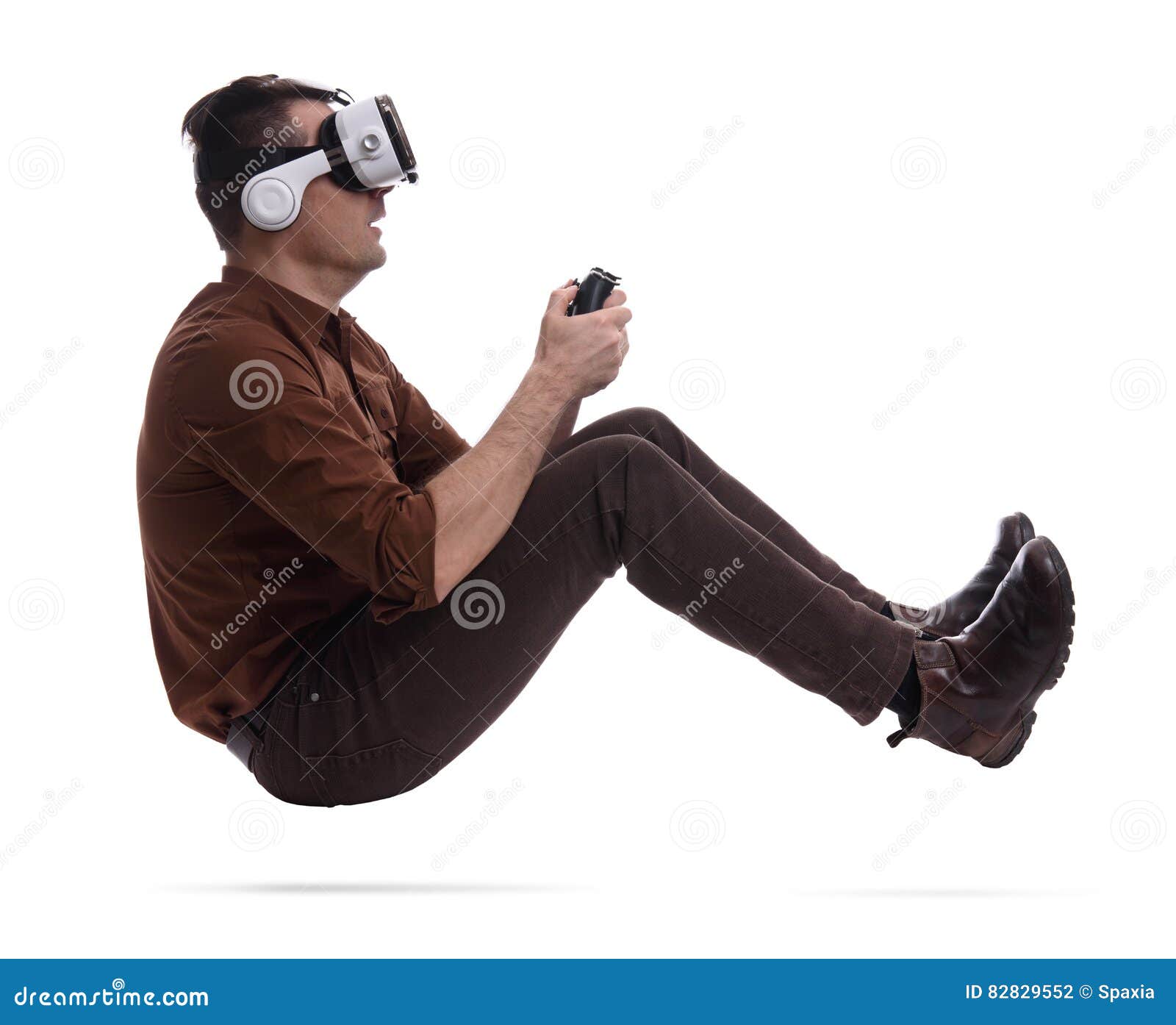 Man Playing Computer Game in the Virtual Helmet Stock Photo - Image of ...