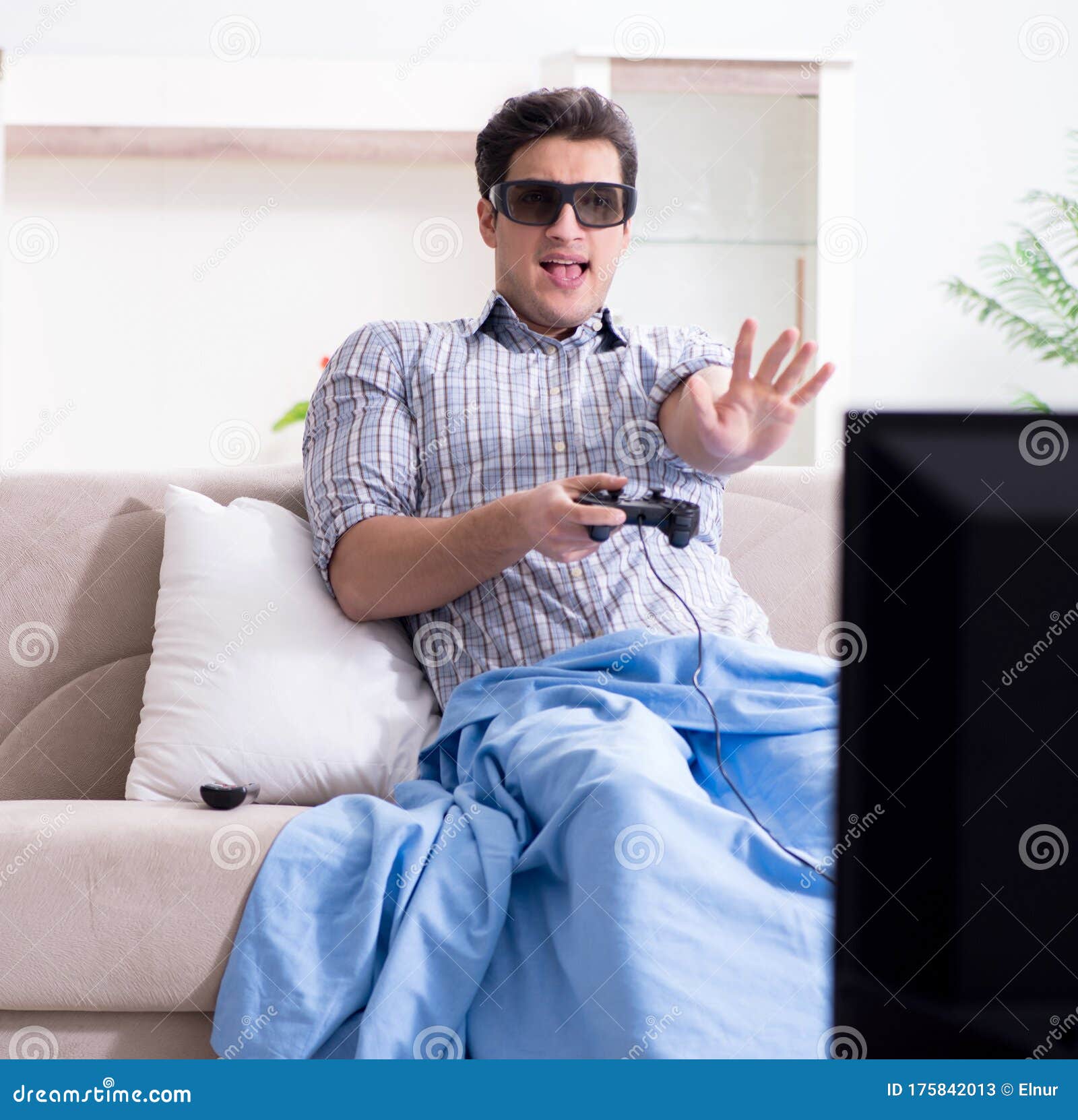 Man Playing 3d Games at Home Stock Image - Image of driving, addict ...