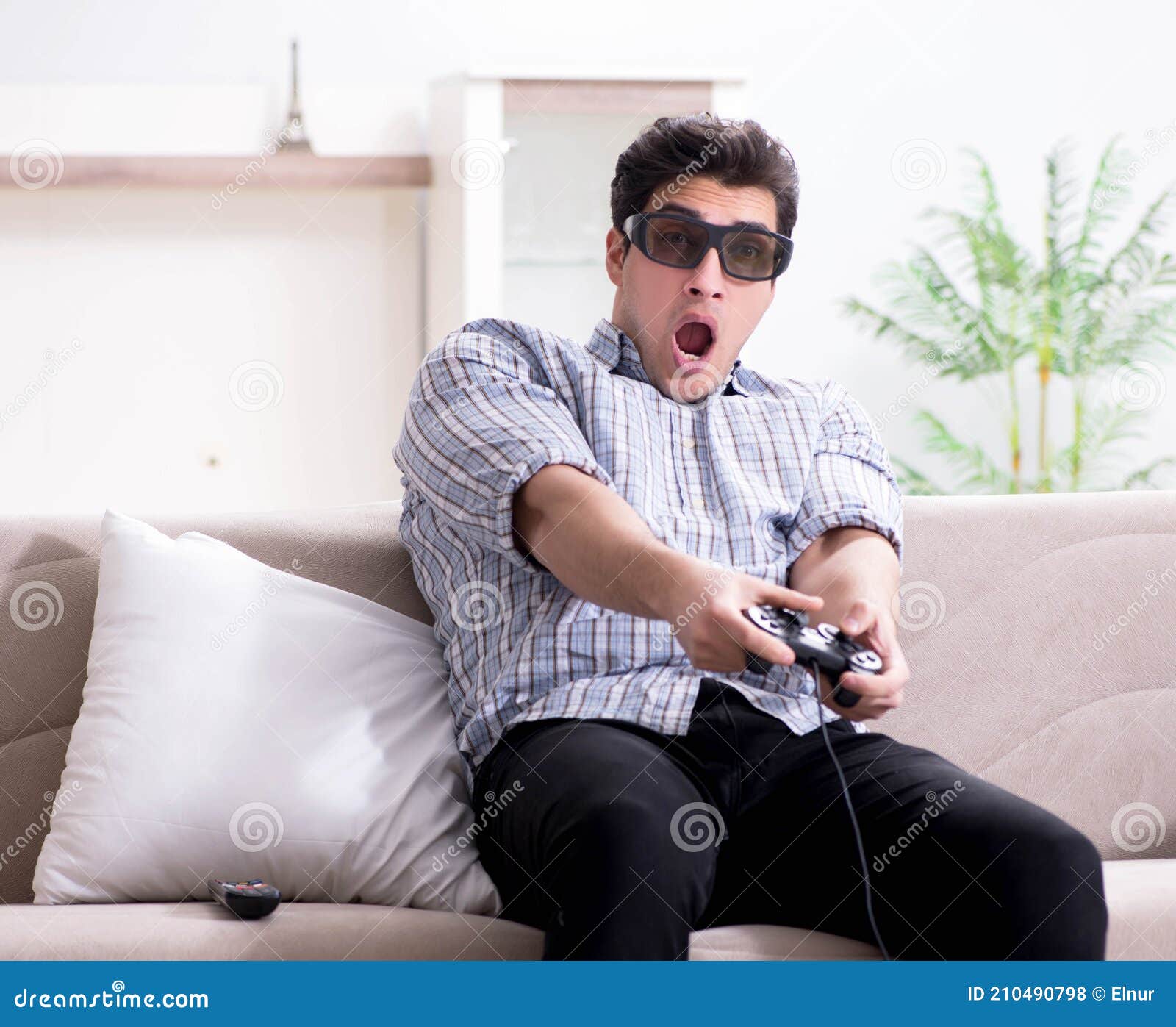 Man Playing 3d Games at Home Stock Photo - Image of play, control ...