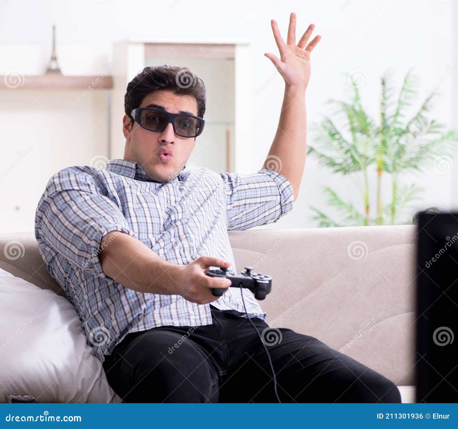 Man Playing 3d Games at Home Stock Photo - Image of controller, online ...