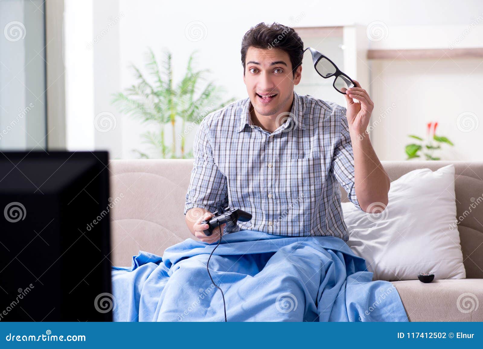 The Man Playing 3d Games at Home Stock Photo - Image of glasses, home ...